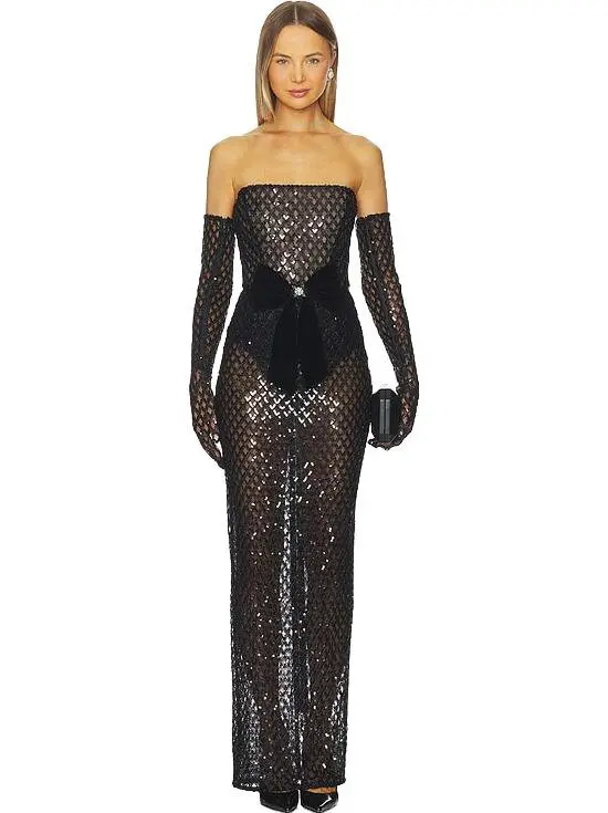 BRONX AND BRONCO Farah Embellished Maxi Dress With Gloves - Black