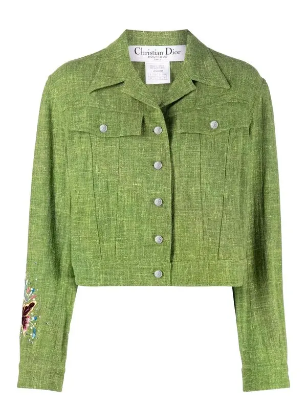 Dior 1990s Embroidered Cropped Jacket - Green