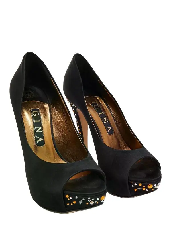 GINA 135mm Satin Platform Pumps - Black