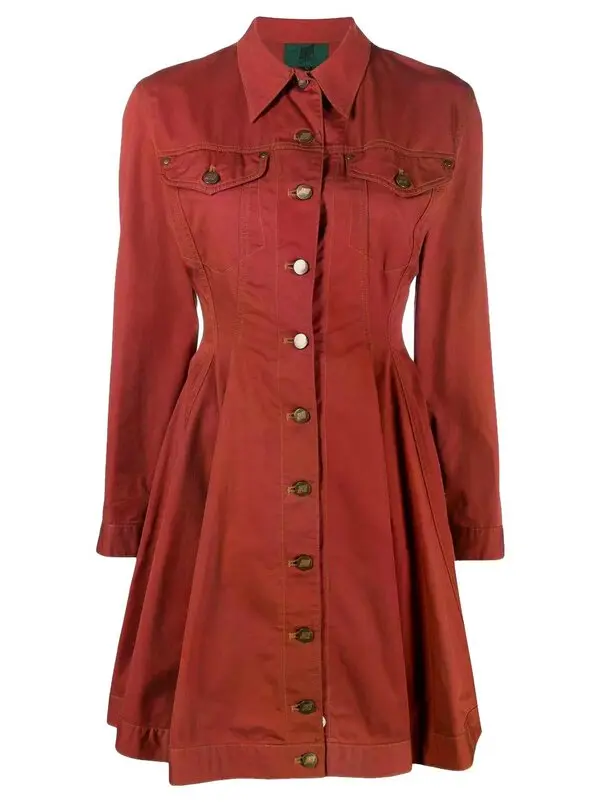 Jean Paul Gaultier 1989 Logo-button Denim Dress - Red