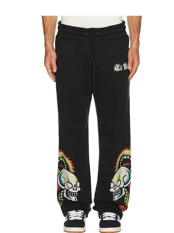 Ed Hardy Dragon Skulls Rhinestone Baggy Sweatpants - Black