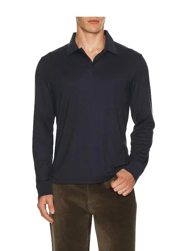 Theory Anemone Milano Goris Long Sleeve Polo In Navy - Baltic