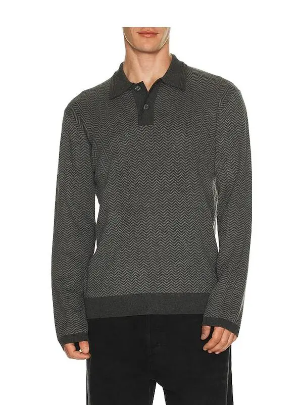 Rails Herrington Long Sleeve Polo In Black - Charcoal Herringbone Melange