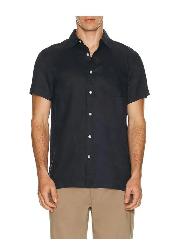 Scotch & Soda Short Sleeve Linen Shirt In Navy - Night