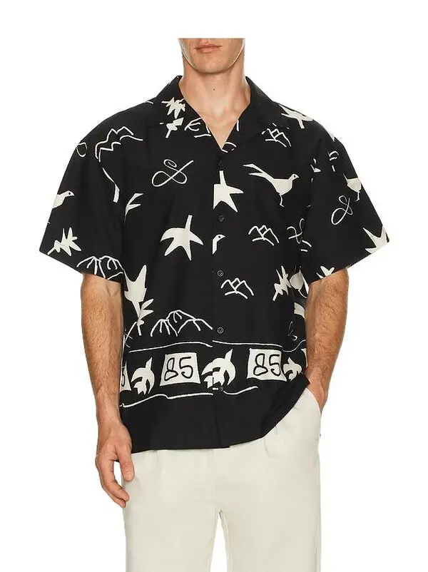 Scotch & Soda Relaxed Fit Placed Aop Short Sleeve Shirt In Black - Black & White
