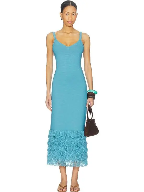 AMUR Decker Fringe Midi Dress - Waterfall