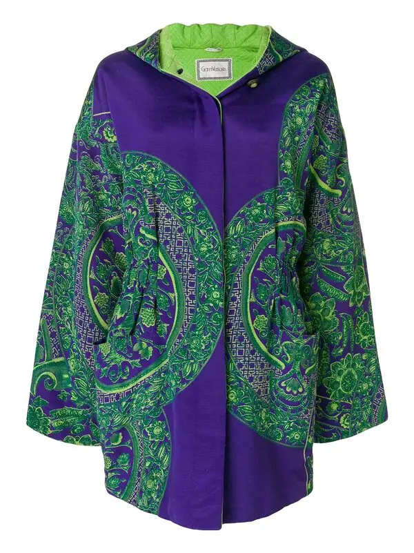 Versace Floral Padded Hooded Coat - Purple