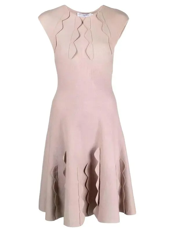 Dior 2000s Scalloped Detailing Flared Knitted Dress - Pink