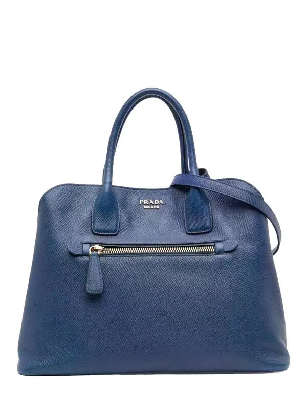 Prada Saffiano Cuir Open Promenade Satchel - Blue