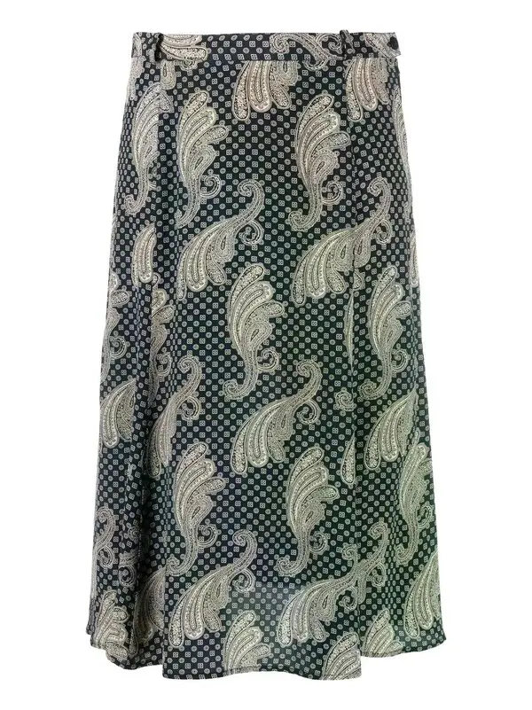Pierre Cardin 1980s Printed Flared Knee-length Skirt - Black