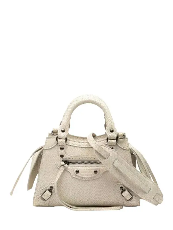 Balenciaga Pre-owned 2021 Mini Python Embossed Calfskin Neo Classic City Satchel - White