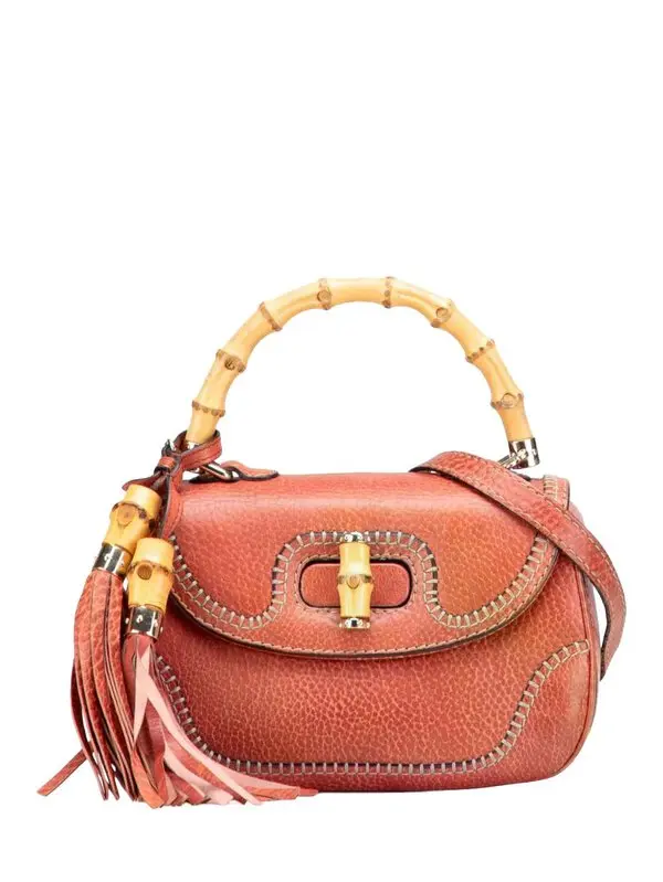 Gucci Small Leather Bamboo Satchel - Red