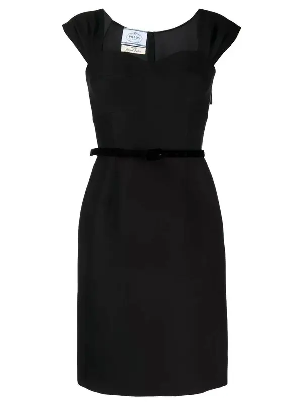 Prada Belted Wool-blend Dress - Black
