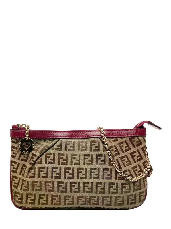 Fendi 2000-2010 Zucchino Canvas Chain Pochette - Brown