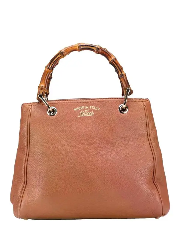 Gucci Small Calfskin Bamboo Shopper Satchel - Brown