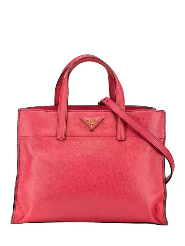 Prada Saffiano Soft Triple Pocket Tote Satchel - Pink