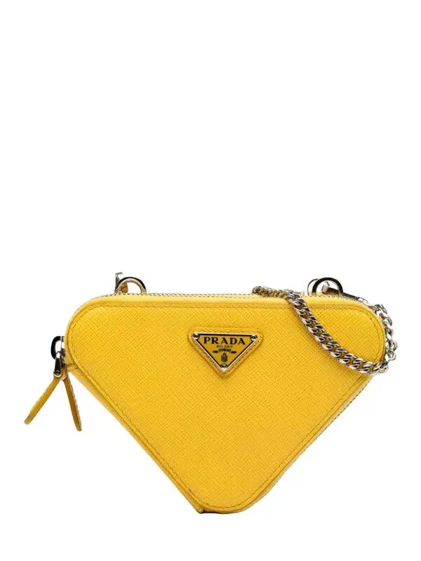 Prada Mini Saffiano Lux Double Triangle Satchel - Yellow