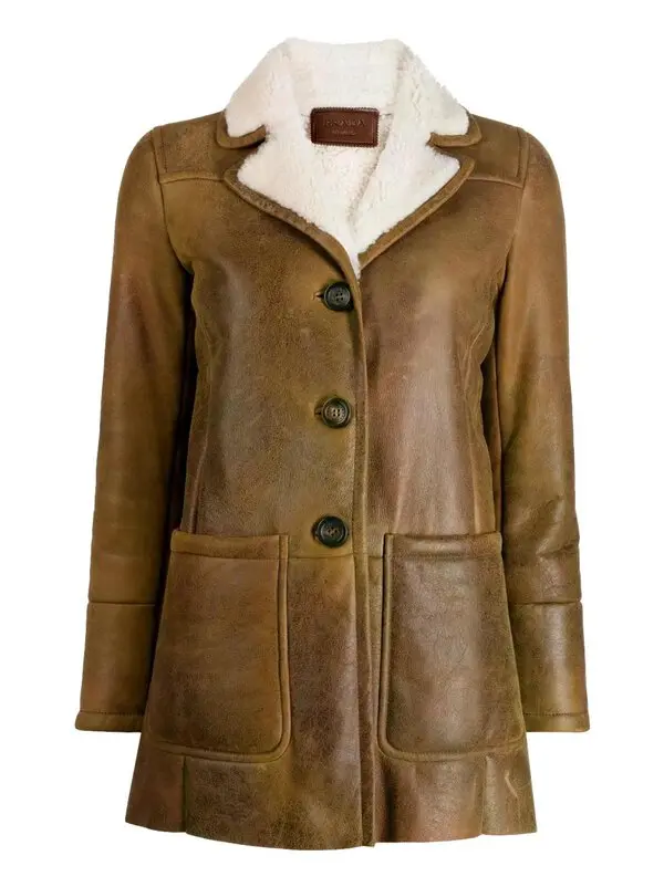 Prada Button-front Shearling Jacket - Brown