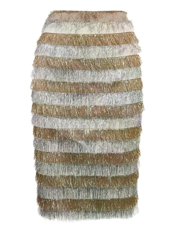 Max Mara Metallic-fringe Skirt - Grey