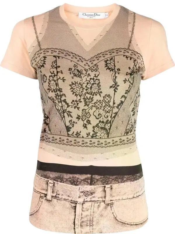 Dior 2006 Trompe L'oeil Lace T-shirt - Neutrals
