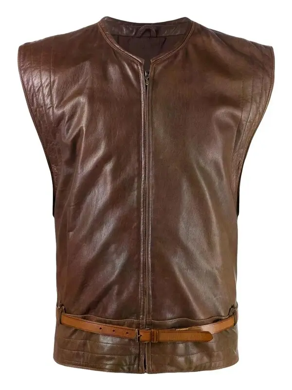 Versace 1980s Belted Leather Waistcoat - Brown
