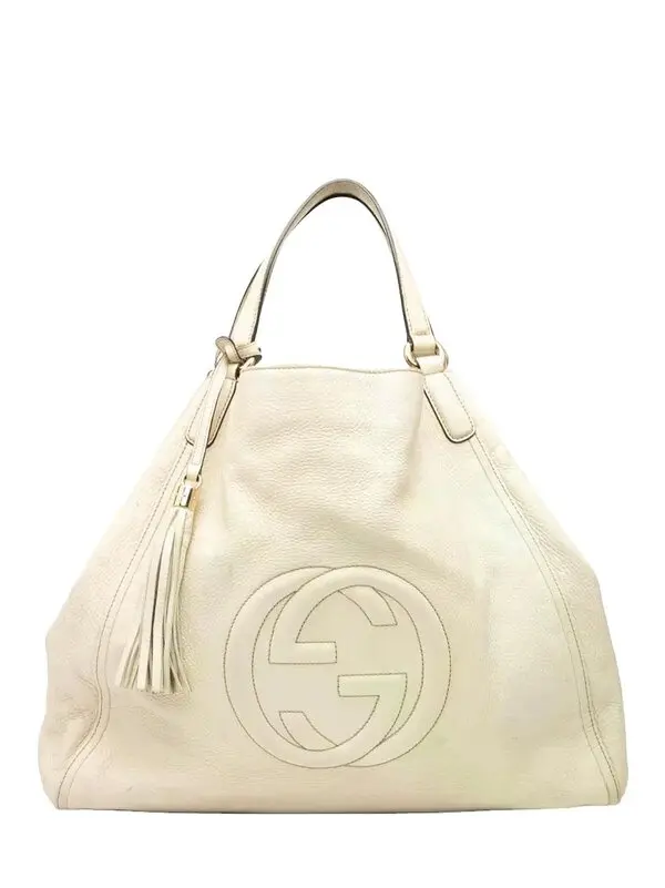 Gucci Large Leather Soho Cellarius Tote Bag - White