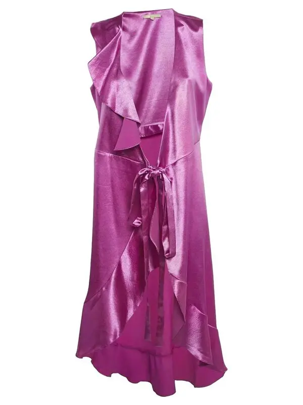 Maje Satin Ruffled Wrap Dress - Pink