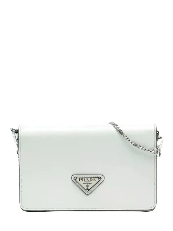 Prada Mini Brushed Leather Chain Crossbody Bag - White