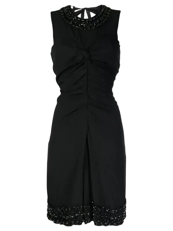 Prada Beaded Ruched Sleeveless Dress - Black