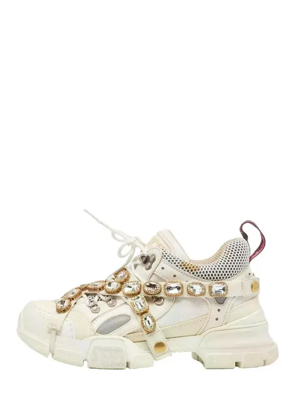 Gucci Crystal-embellished Leather Sneakers - White