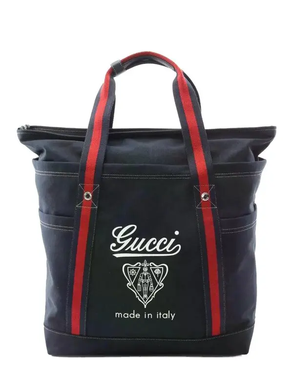 Gucci 2016-2025 Canvas Crest-print Sherry Line Tote Bag - Blue