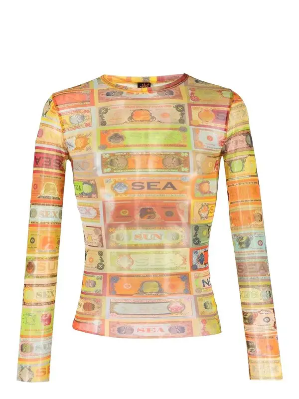 Jean Paul Gaultier 2000s Graphic-print Semi-sheer T-shirt - Yellow
