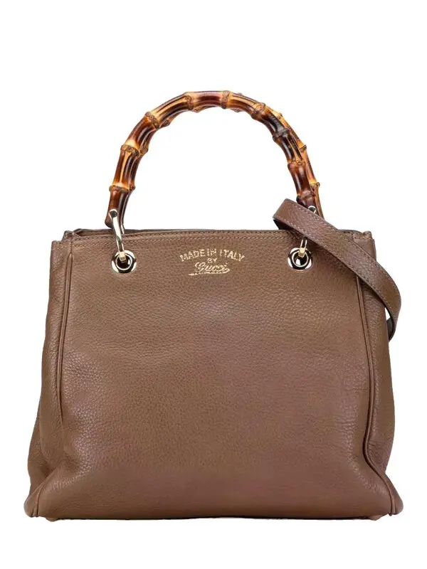 Gucci Calfskin Bamboo Shopper Satchel - Brown