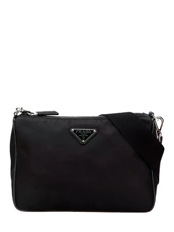 Prada Saffiano Trimmed Re-nylon Zip Top Crossbody Bag - Black