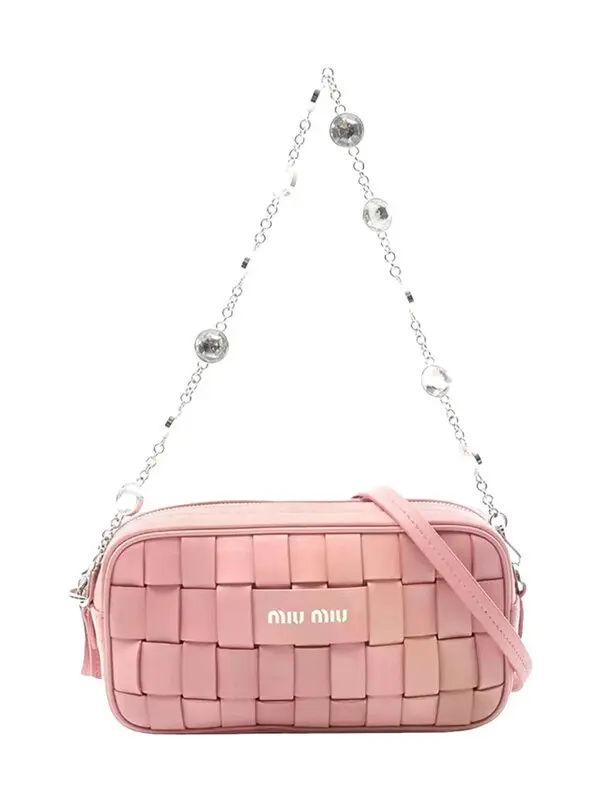 Miu Miu Pre-owned Lambskin Intreccio Crystal Shoulder Bag - Pink
