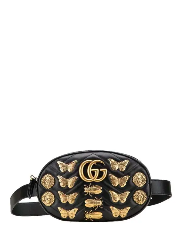 Gucci Gg Marmont Matelassé Leather Animalier Belt Bag - Black