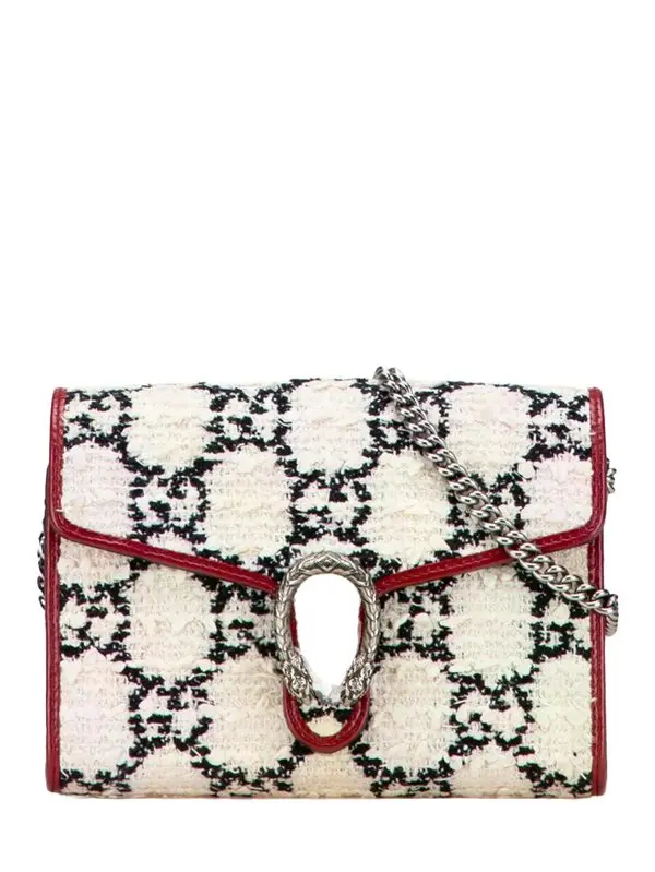 Gucci 2000-2015 Mini Gg Tweed Dionysus Wallet On Chain Crossbody Bag - White