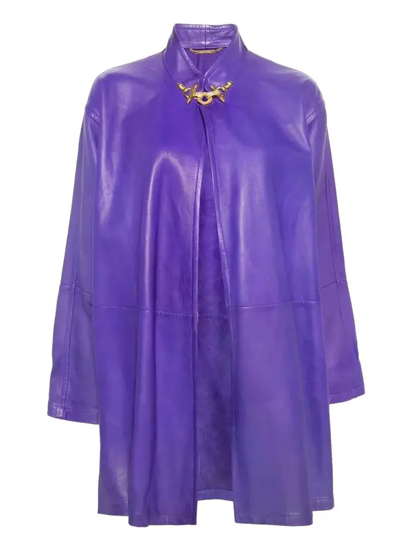 Gianfranco Ferre 1980s Open-front Leather Coat - Purple