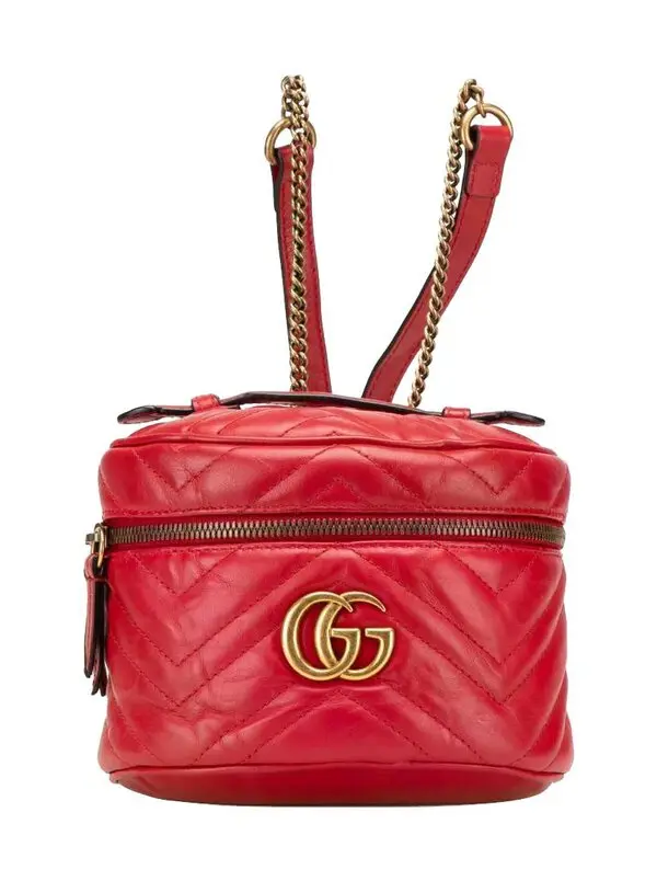 Gucci Gg Marmont Round Matelassé Leather Backpack - Red