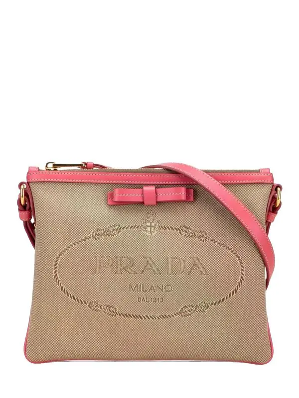 Prada Canvas Canapa Logo Bow Crossbody Bag - Brown