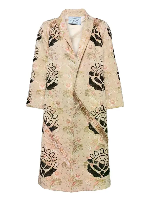 Prada Embroidered Floral Coat - Neutrals