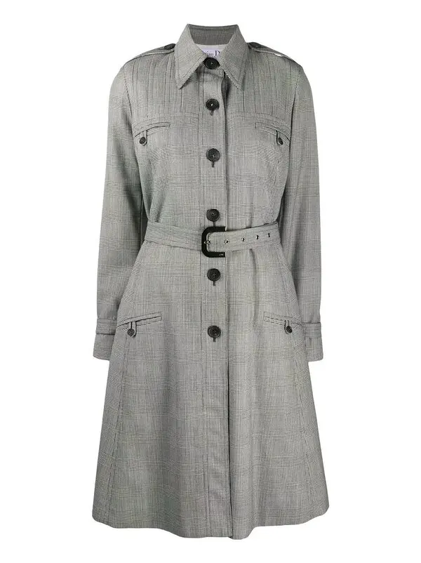 Dior 2000s Check Print Trench Coat - Grey