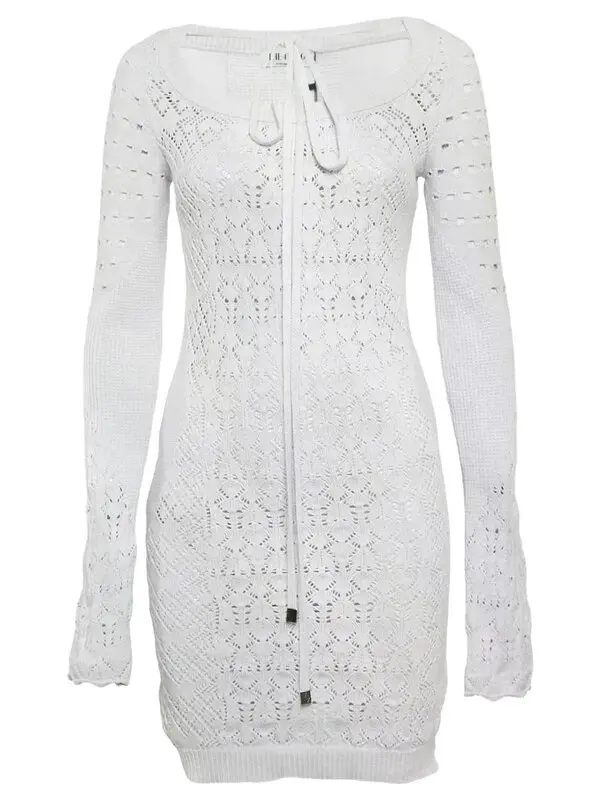 Attico Crochet Long Sleeve Dress - White