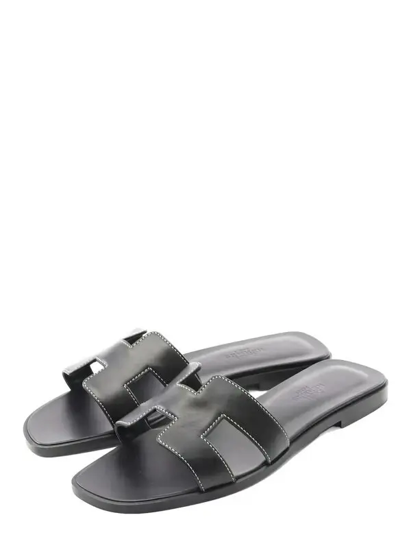 Hermès Oran Leather Sandals - Black