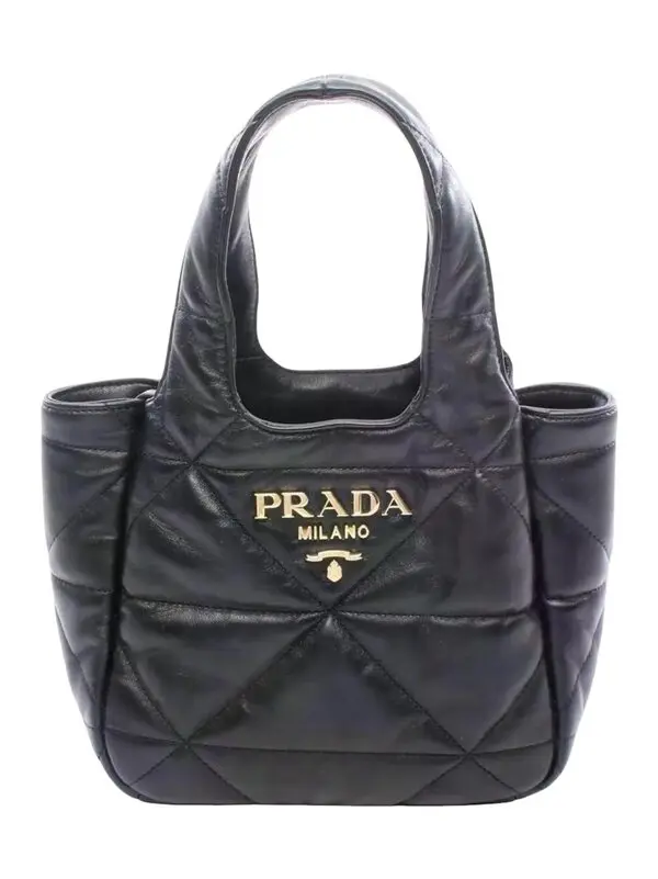 Prada Small Nappa Leather Topstitch Tote Bag - Black