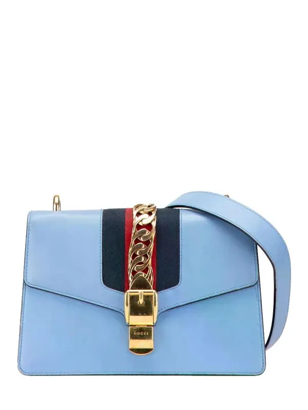 Gucci Small Leather Sylvie Web Satchel - Blue