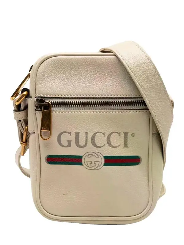 Gucci Mini Grained Calfskin Logo Crossbody Bag - White