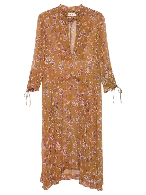 Marni Pre-owned Floral Print Silk Dress - Brown
