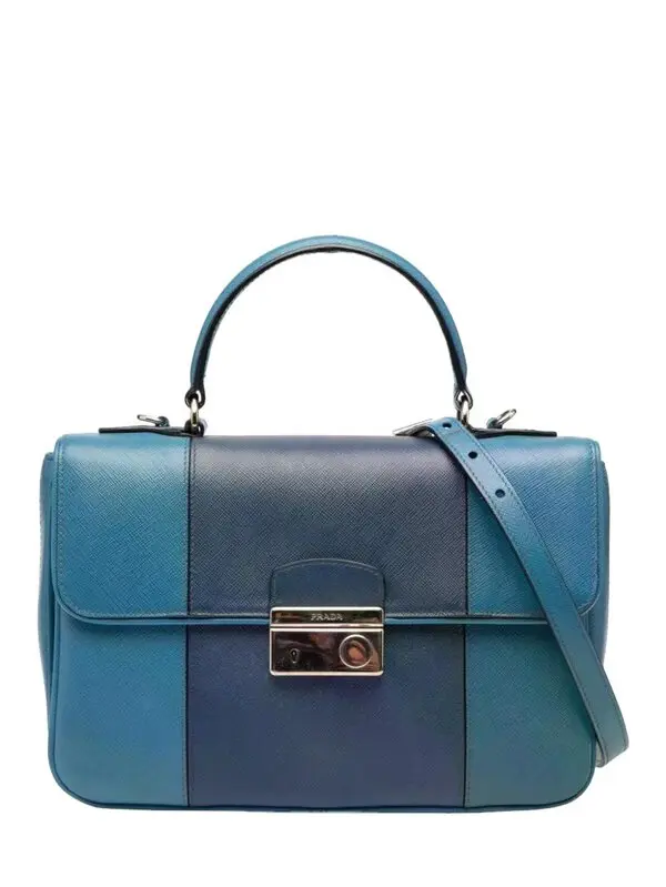 Prada Bicolor Saffiano Sound Lock Top Handle Satchel - Blue