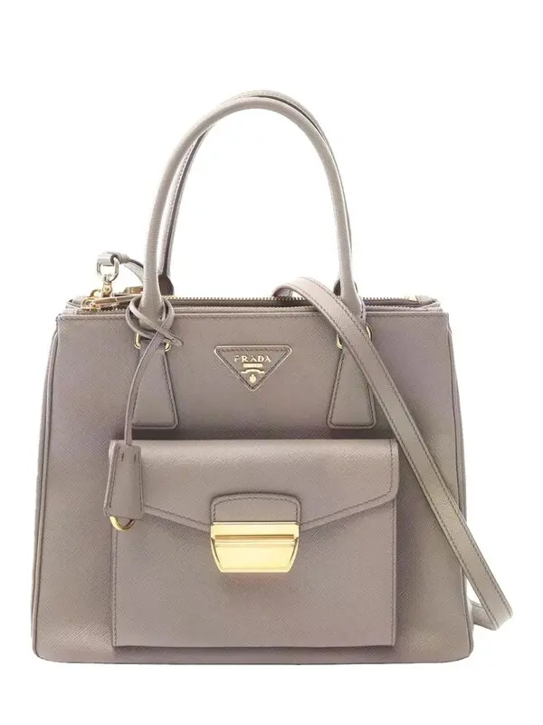 Prada Saffiano Lux Galleria Double Zip Front Pocket Satchel - Grey